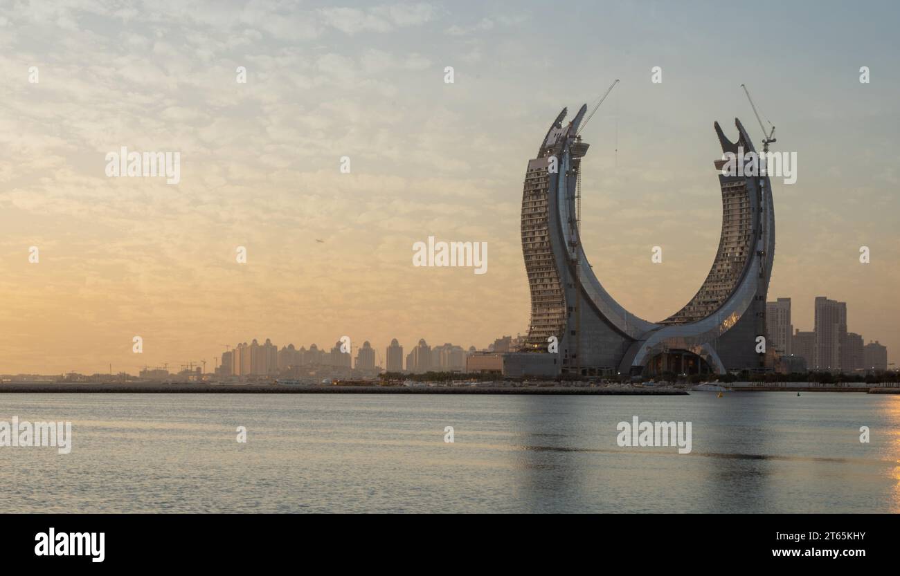 doha, qatar- july 02,2022 :lusail crescent tower under construction ...