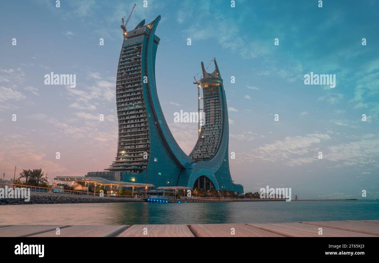 doha, qatar- july 02,2022 :lusail crescent tower under construction ...