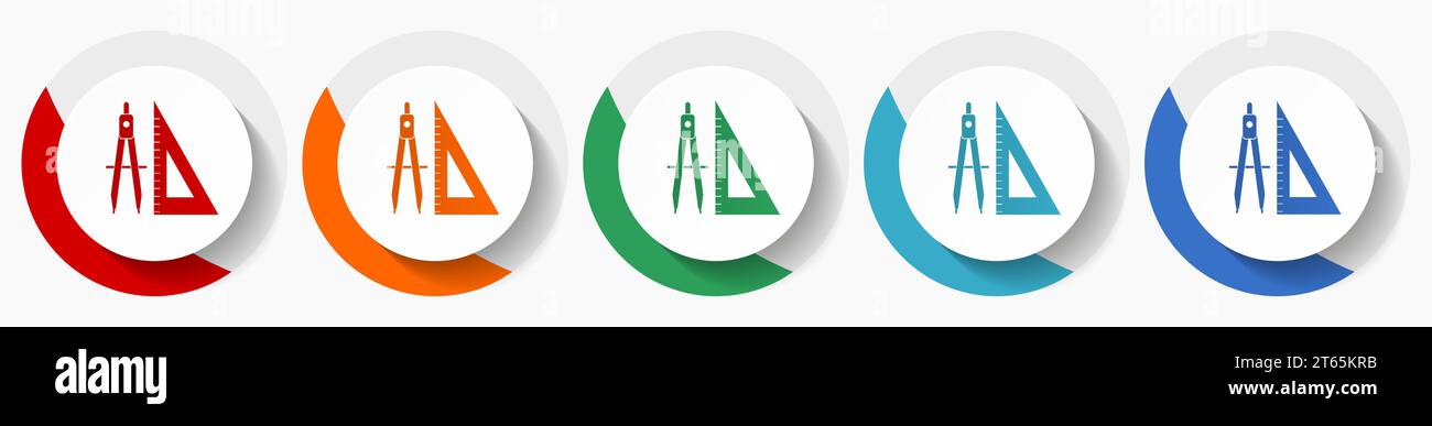 Geometry, education vector icon set, flat design colorful round icons ...