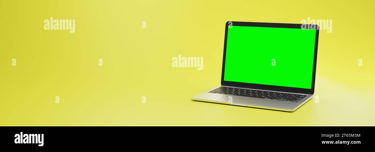 Widescreen picture of a modern notebook with transparent screen for ...