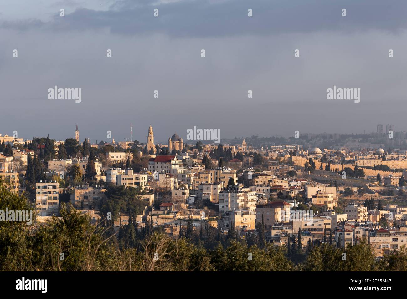 A breathtaking view of the ancient, Old City of Jerusalem, its walls ...