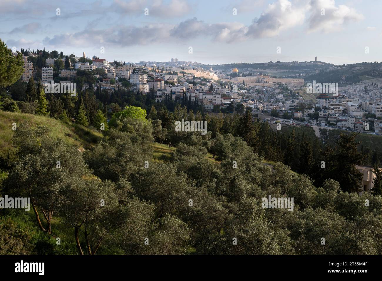 A breathtaking view of the ancient, Old City of Jerusalem, its walls ...