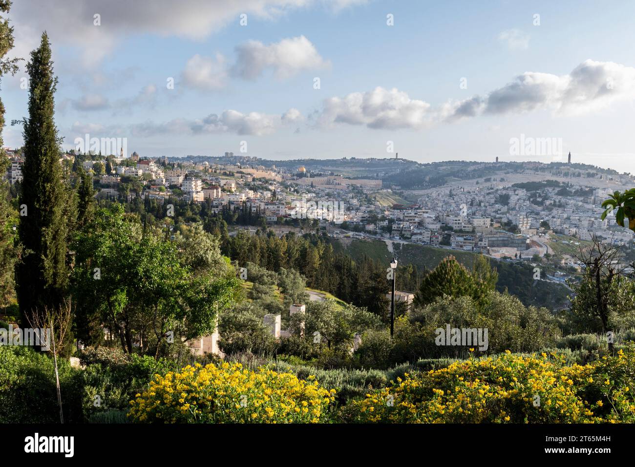 A breathtaking view of the ancient, Old City of Jerusalem, its walls ...