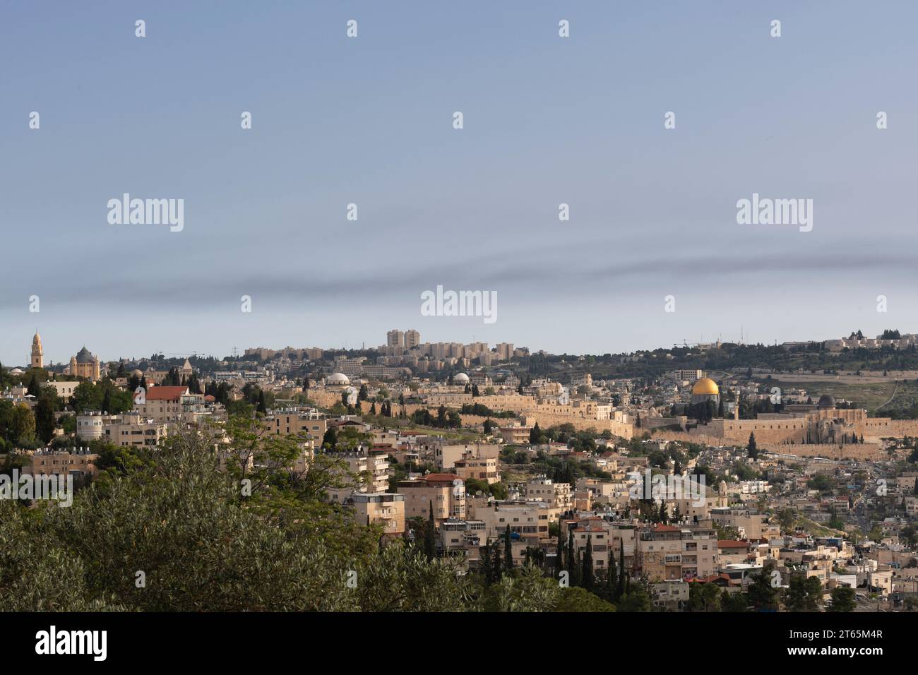 A breathtaking view of the ancient, Old City of Jerusalem, its walls ...