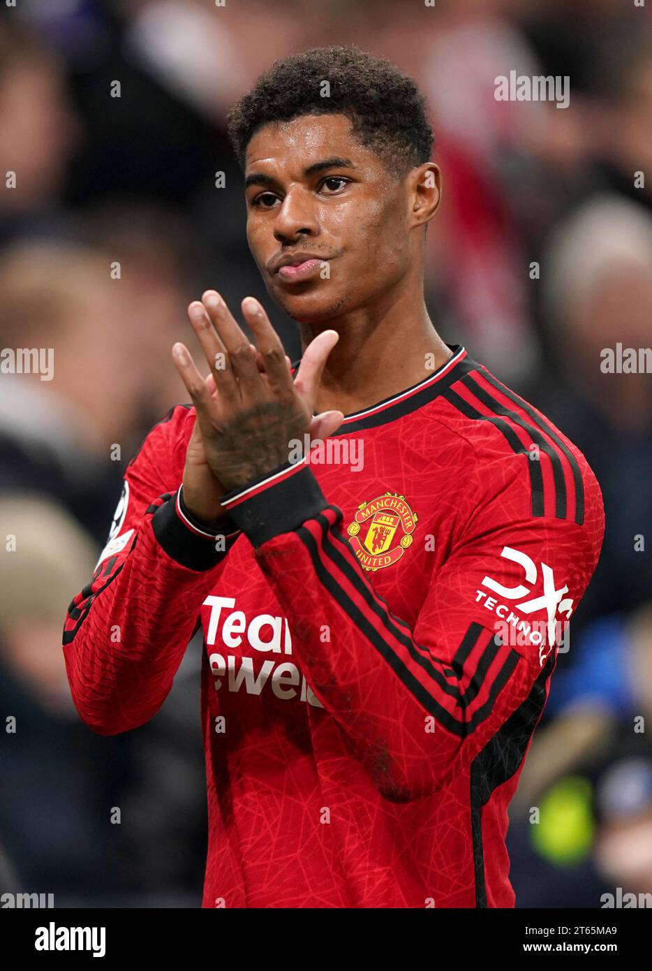 Manchester United's Marcus Rashford walks off the pitch after being ...