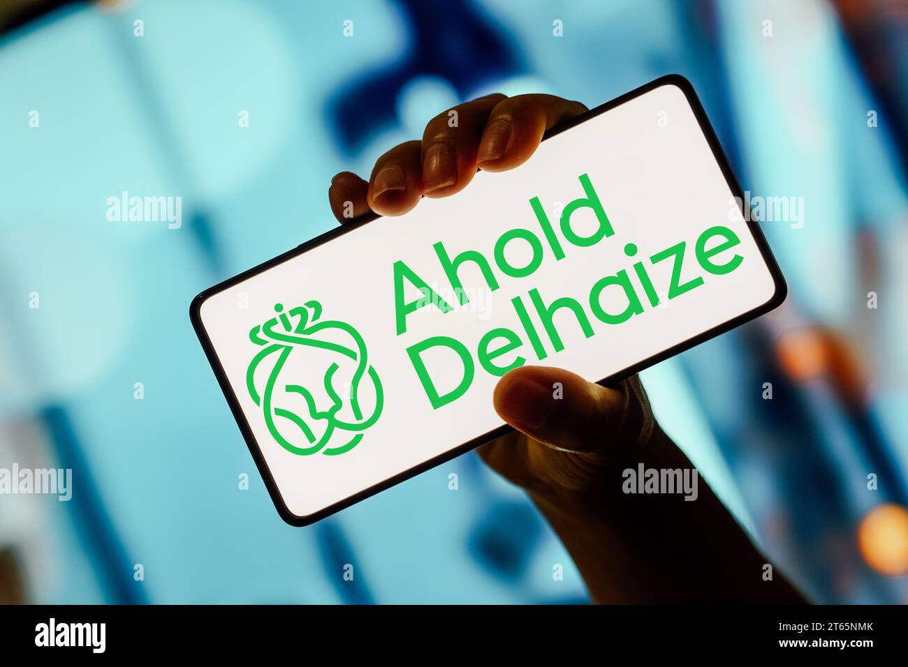 In this photo illustration, the Ahold Delhaize logo is displayed on a ...
