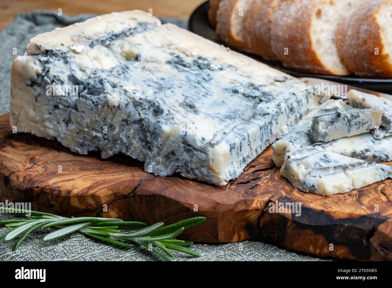 Cheese collection, piece of italian blue cheese gorgonzola picante with ...