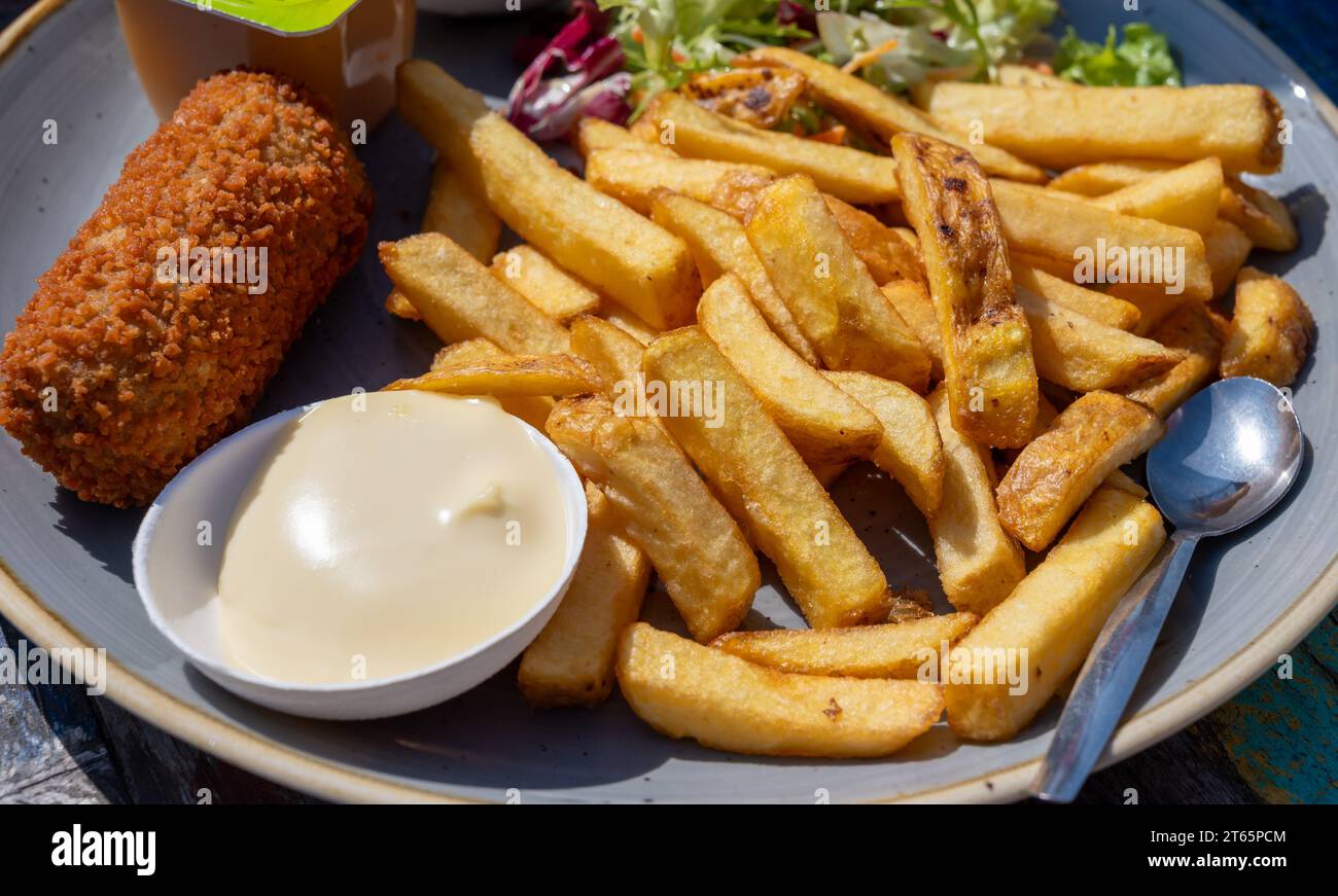 Dutch fast food, deep fried croquettes filled with ground beef meat and ...