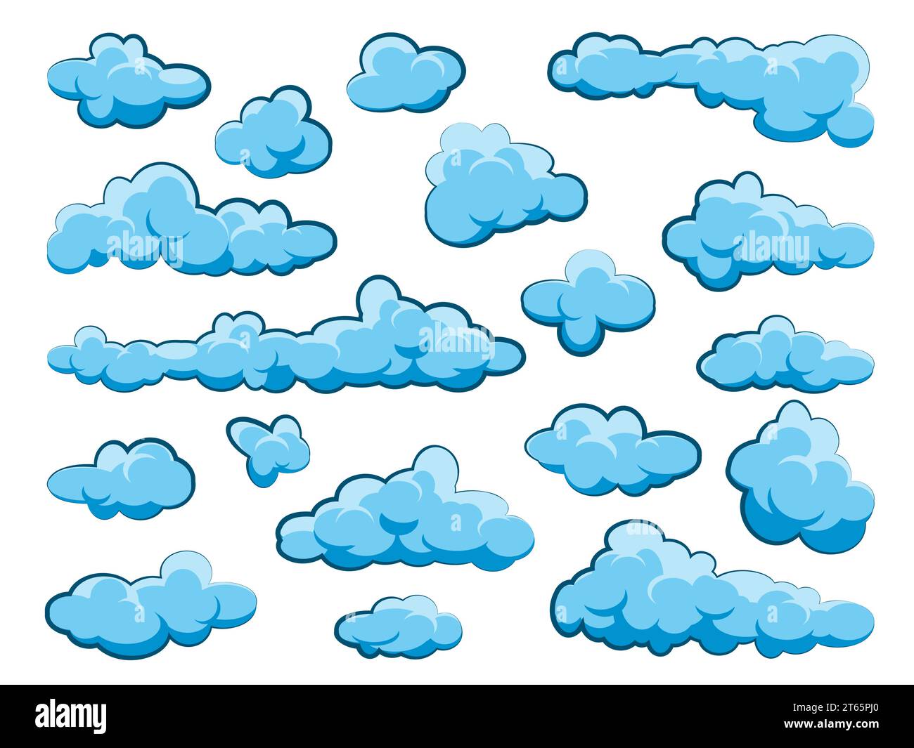 Painted cartoon clouds on blue background. Simple hand drawn round ...