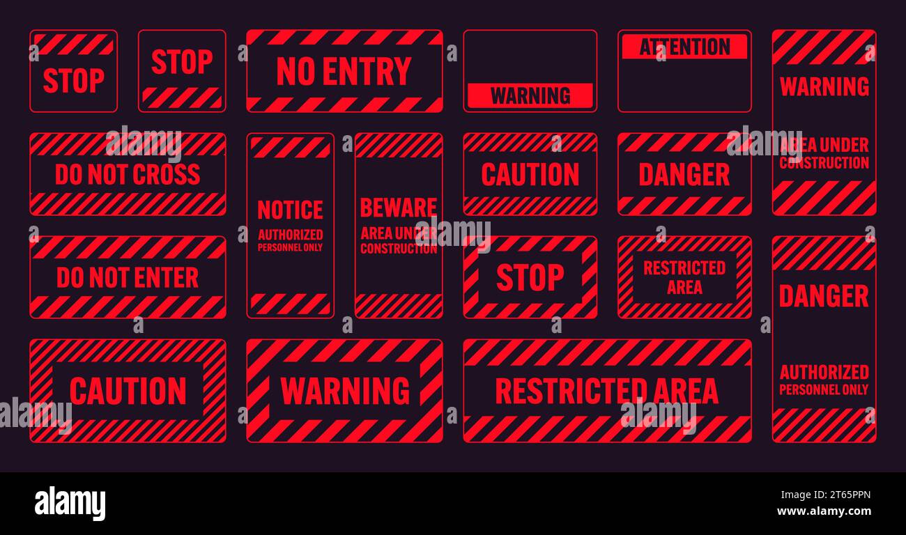 Various red warning signs with diagonal lines. Attention, danger or ...