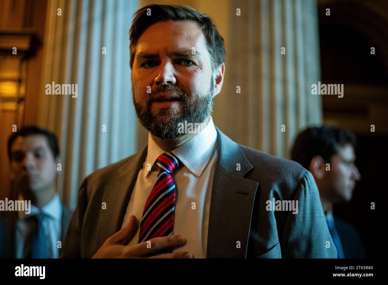 Senator J. D. Vance (R-OH) speaks to media after casting a Senate vote ...
