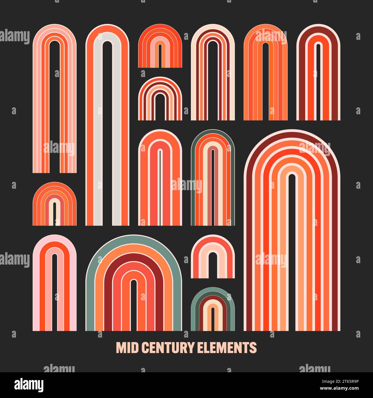 Mid century arch elements, modern geometric shapes, rainbow ...