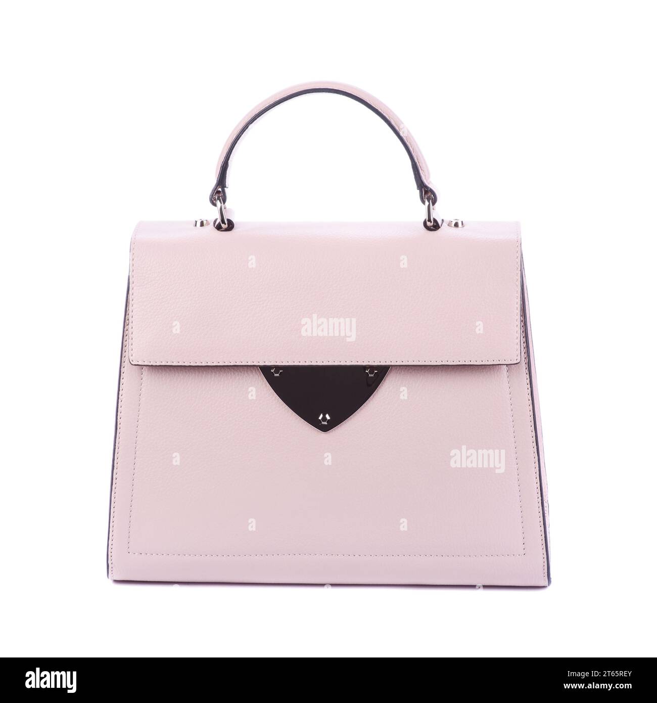 Modern light pink leather women's handbag with a top handle, a black ...