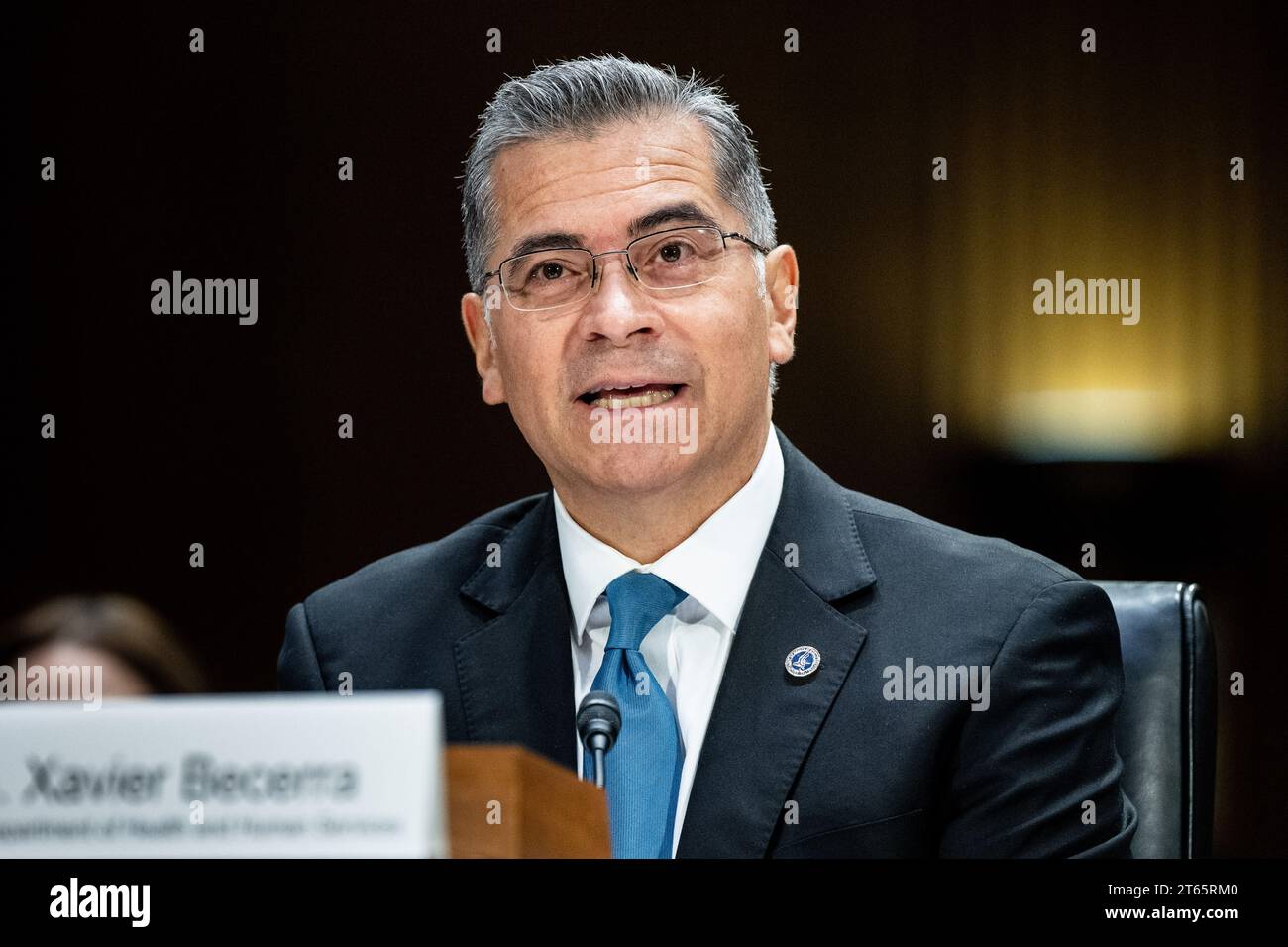 U.S. Secretary of Health and Human Services Xavier Becerra speaking at ...
