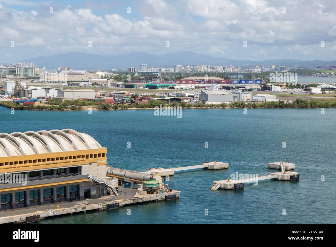 Ship moorings near end of pier at cruise terminal in Bahia de San Juan ...