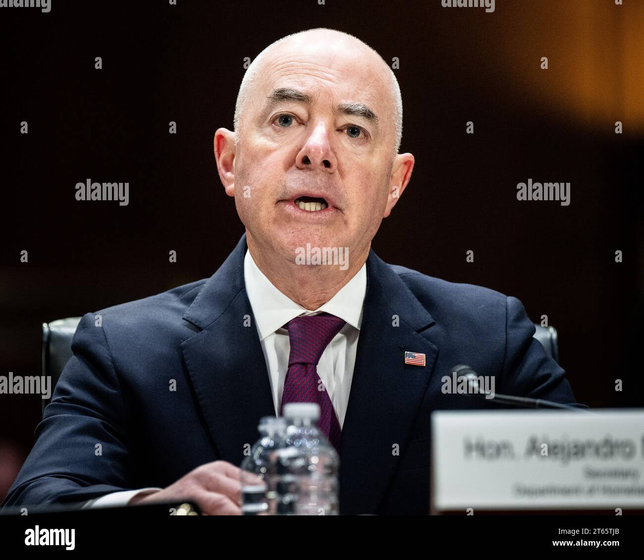 U.S. Secretary of Homeland Security Alejandro Mayorkas speaking at a ...