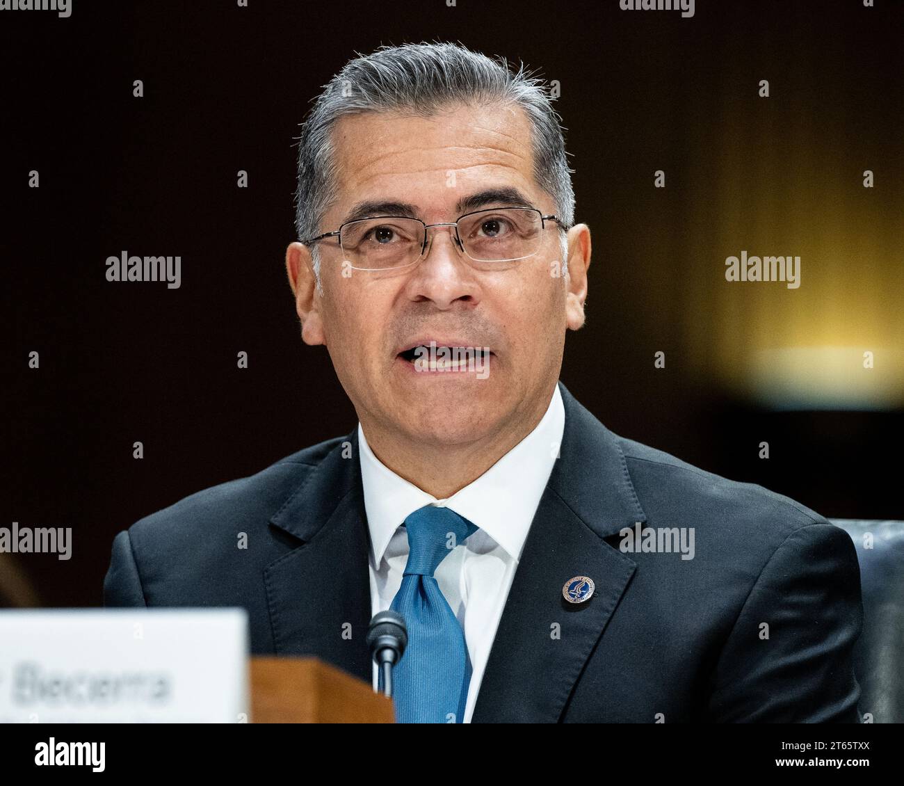 U.S. Secretary of Health and Human Services Xavier Becerra speaking at ...