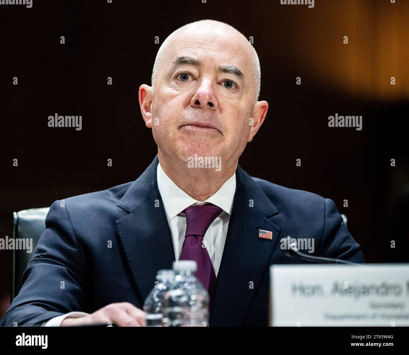 U.S. Secretary of Homeland Security Alejandro Mayorkas speaking at a ...