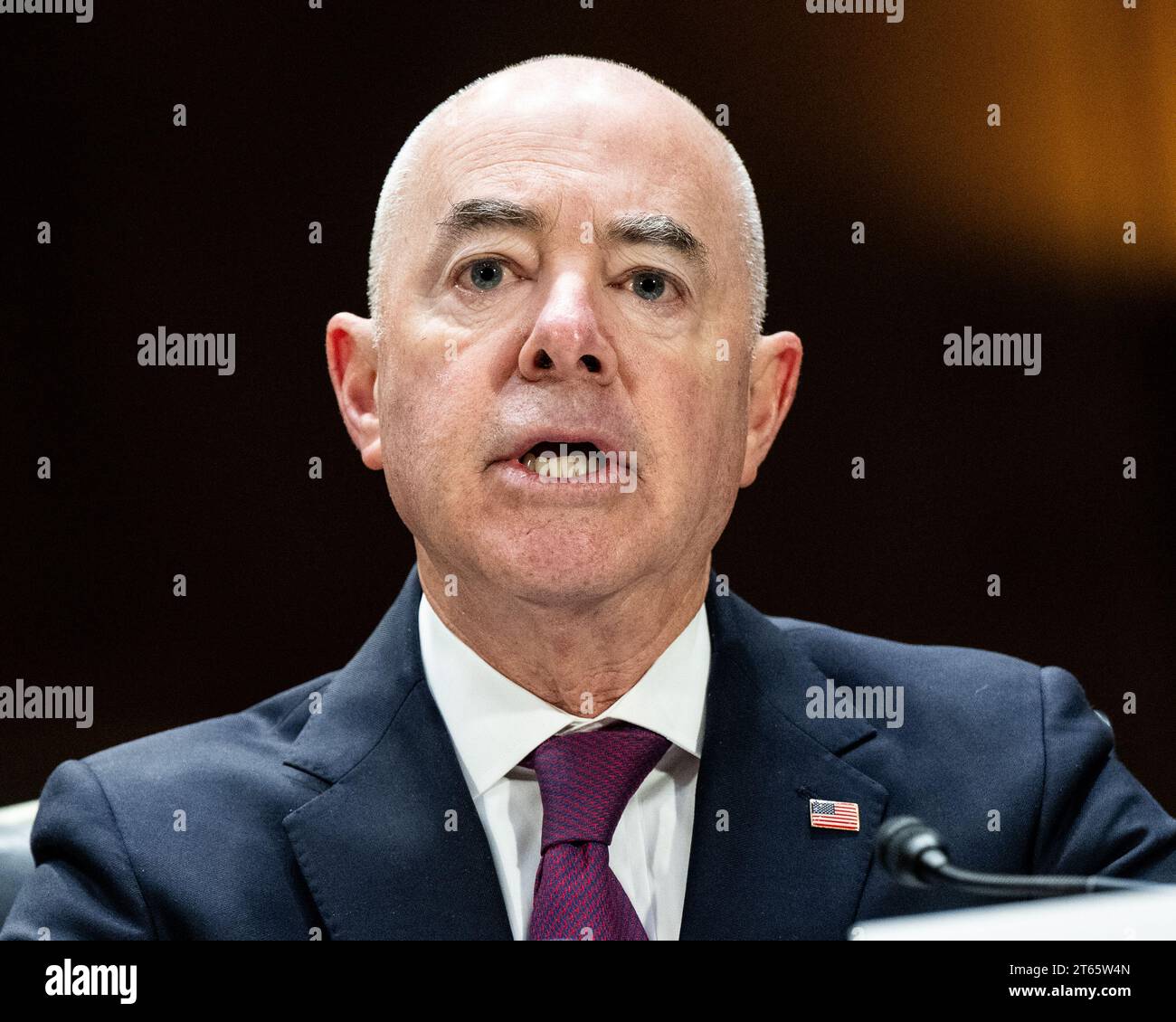 U.S. Secretary of Homeland Security Alejandro Mayorkas speaking at a ...