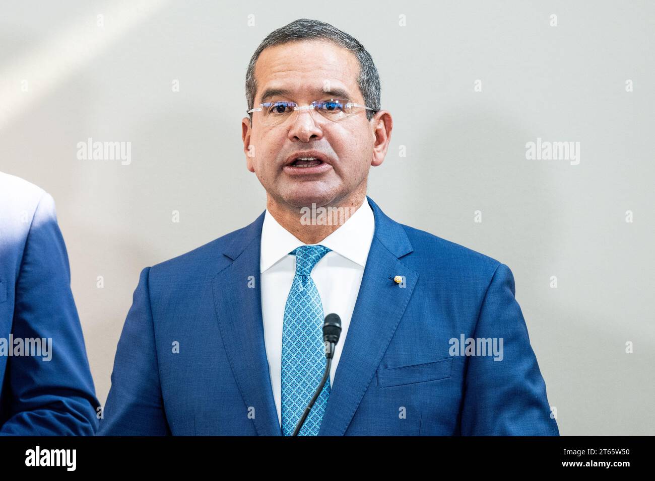 Puerto Rico Governor Pedro Pierluisi speaking at an event introducing the Puerto Rico Status Act ...