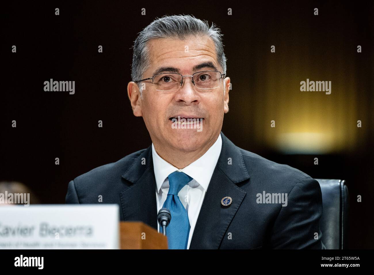 U.S. Secretary of Health and Human Services Xavier Becerra speaking at ...