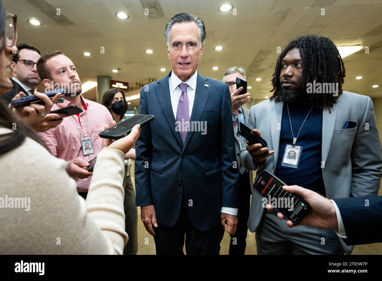 U.S. Senator Mitt Romney (R-UT) speaking with reporters near the Senate ...
