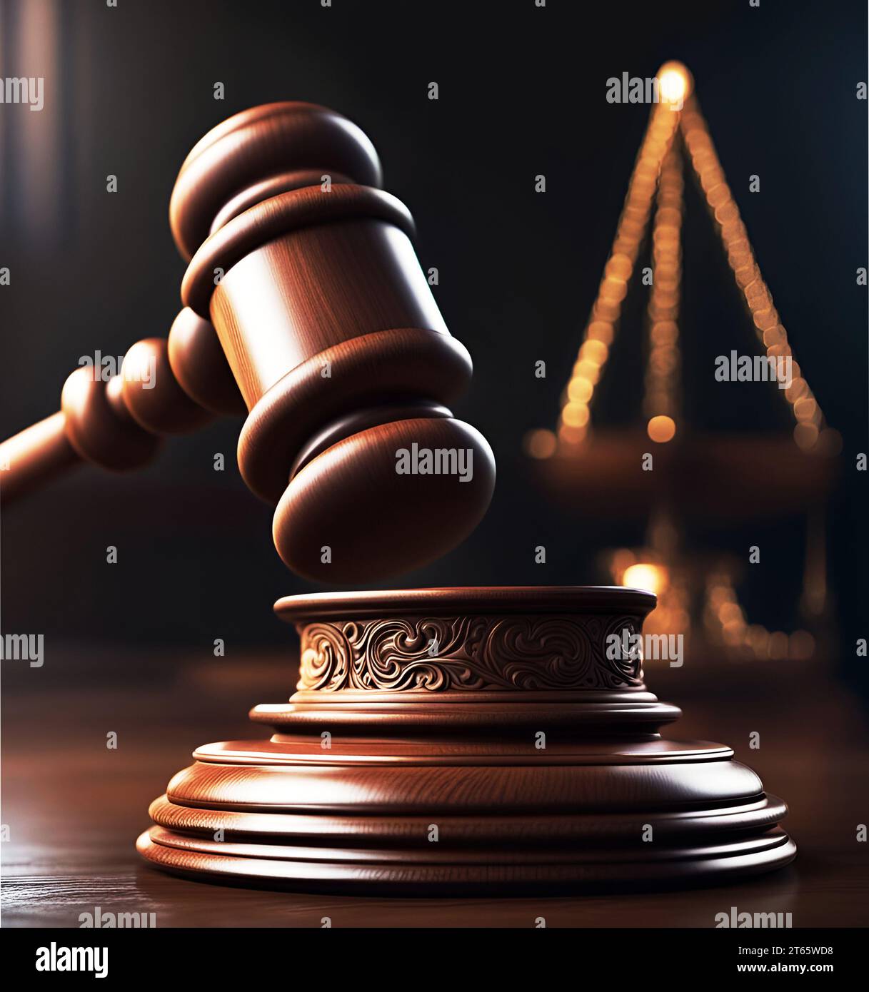 Court gavel and scale in the distance. Court and judgement concept ...