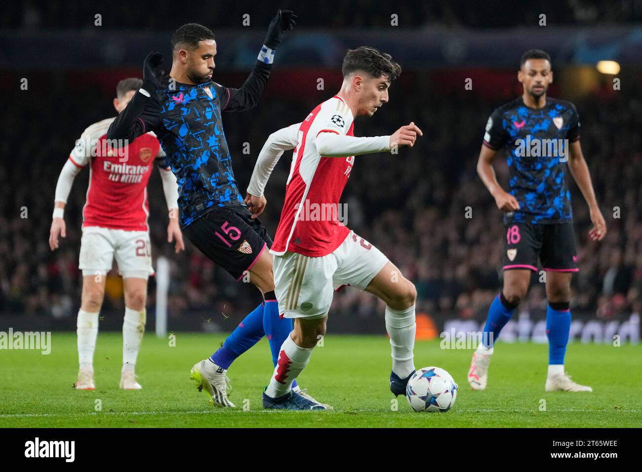 Arsenal's Kai Havertz, right, and Sevilla's Youssef En-Nesyri vie for ...