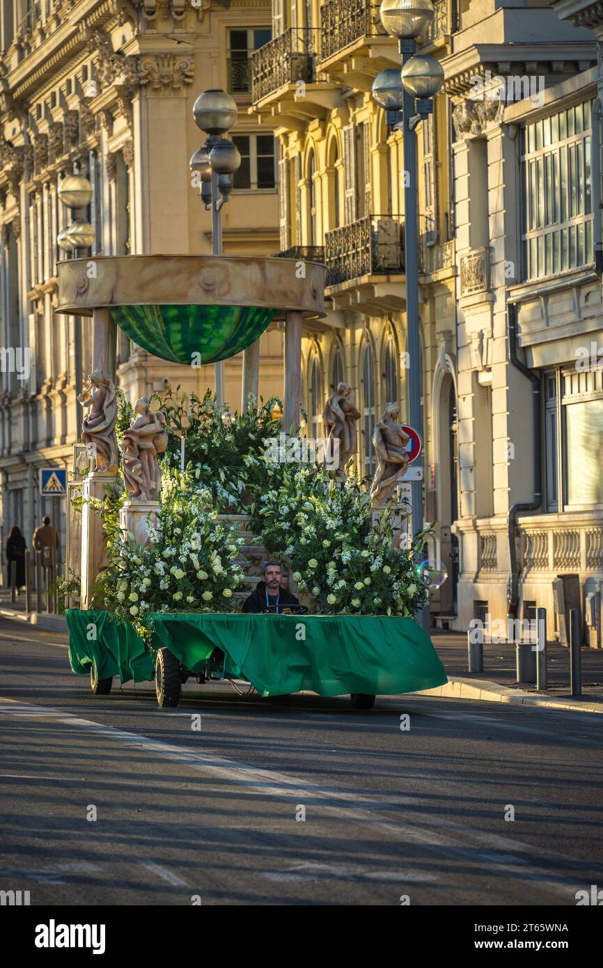 Nice, France - Feb 11 2023: Roman-themed carnival carriage on the ...