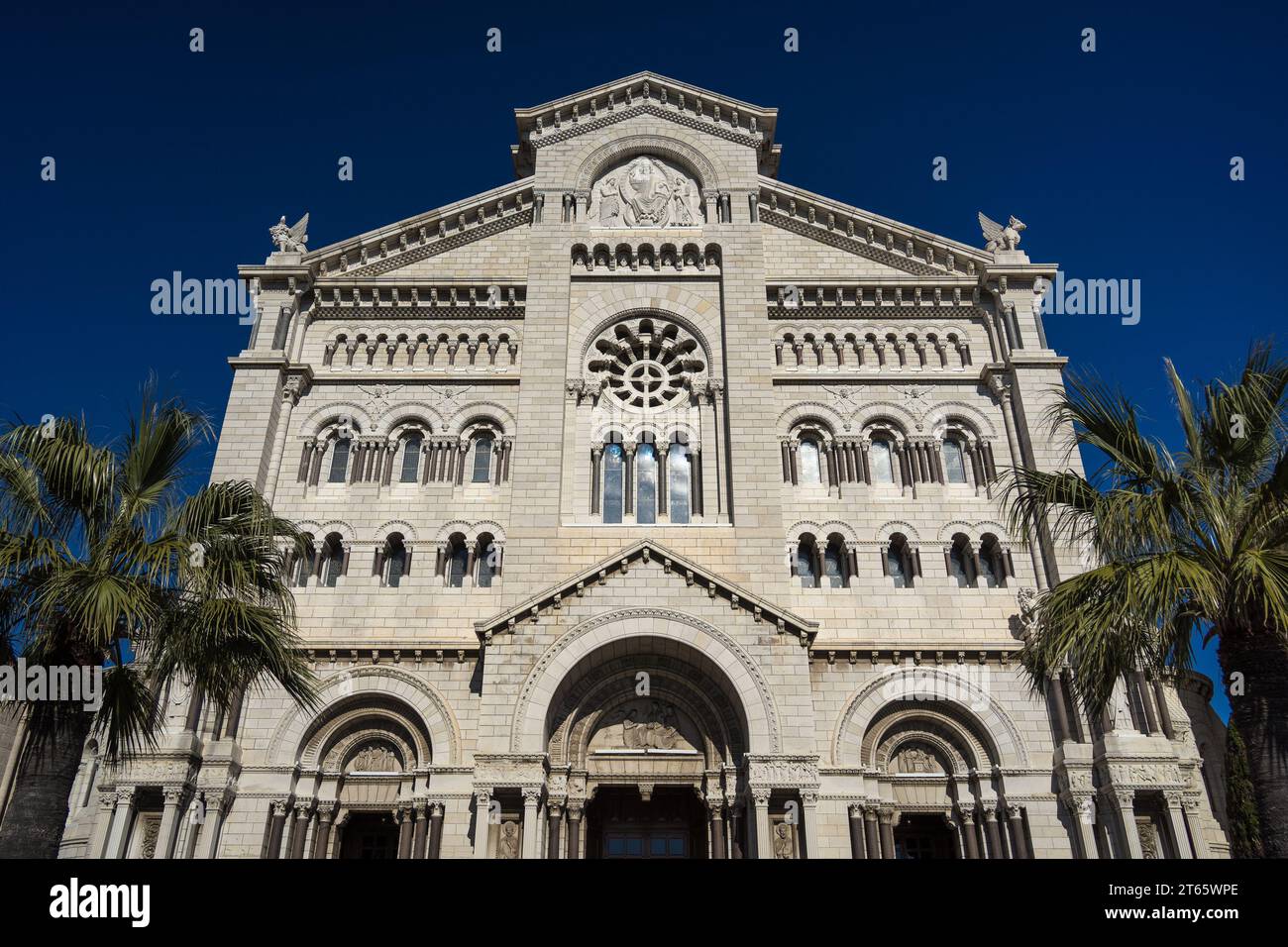 Chapel of the Visitation church in the old town of Monaco with palm ...