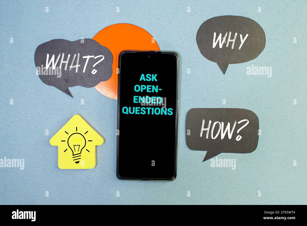 Ask Open-Ended Questions written on a notebook page, pencil on the left ...