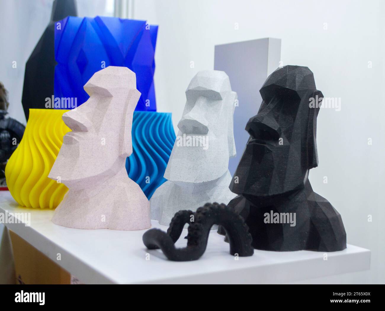 Art objects printed on 3D printer. Model printed on 3D printer from melted plastic. Objects ...