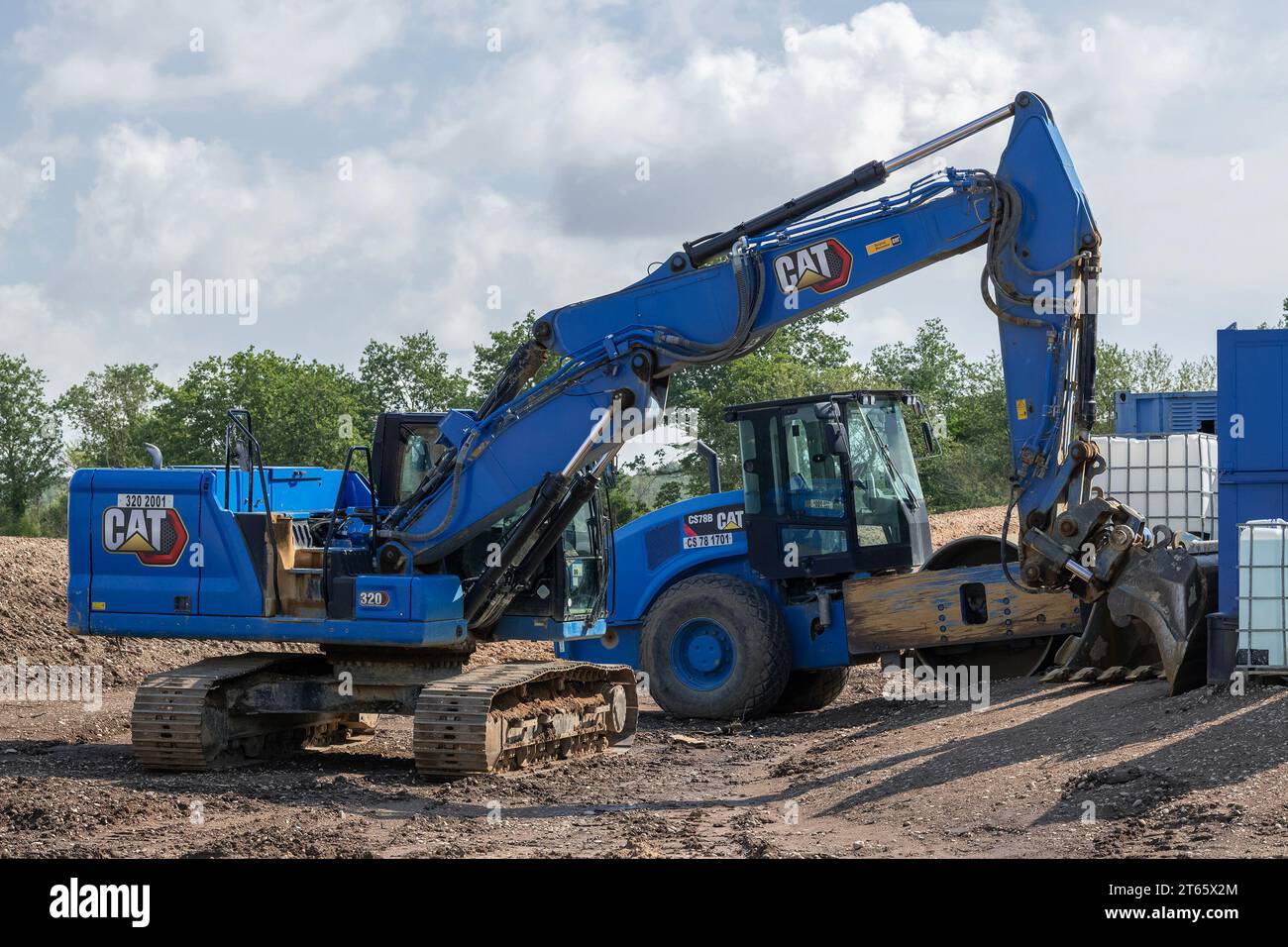 Nancy, France - Blue crawler excavator CAT 320 for the earthworks of a ...