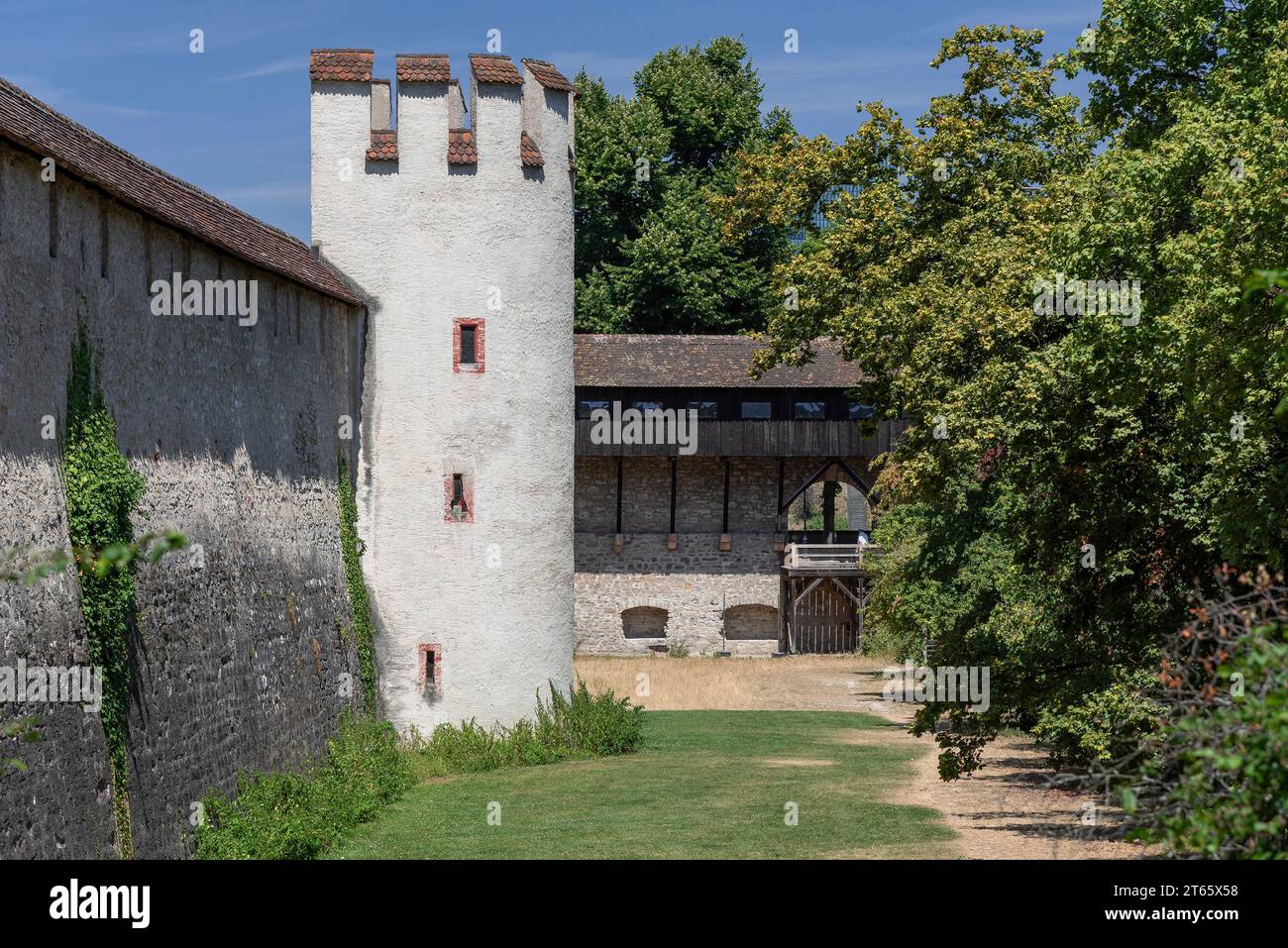 Basel, Switzerland - Focus on the old city wall, complex surrounding ...