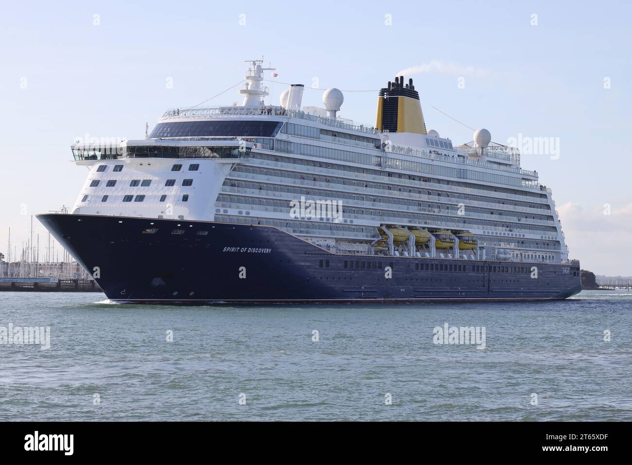 The SAGA cruise ship MS SPIRIT OF DISCOVERY heading out of harbour ...