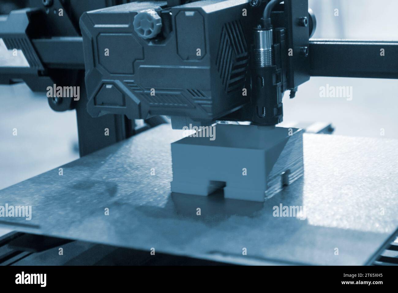 3D printer printing object close-up. Process creating three-dimensional ...