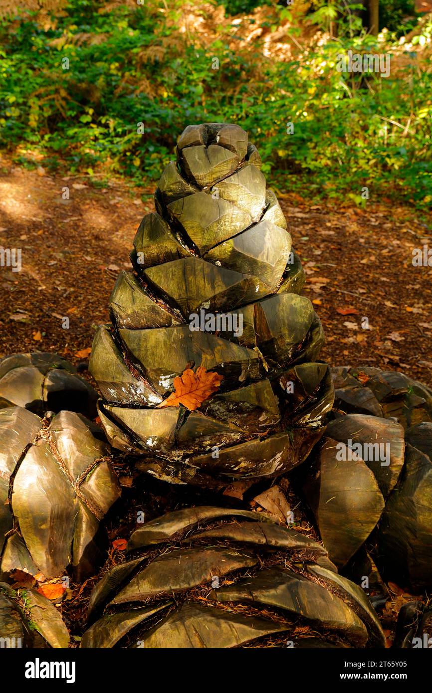 Giant fir cone installation / sculpture. Autumn scene at Parc Cefn Onn ...