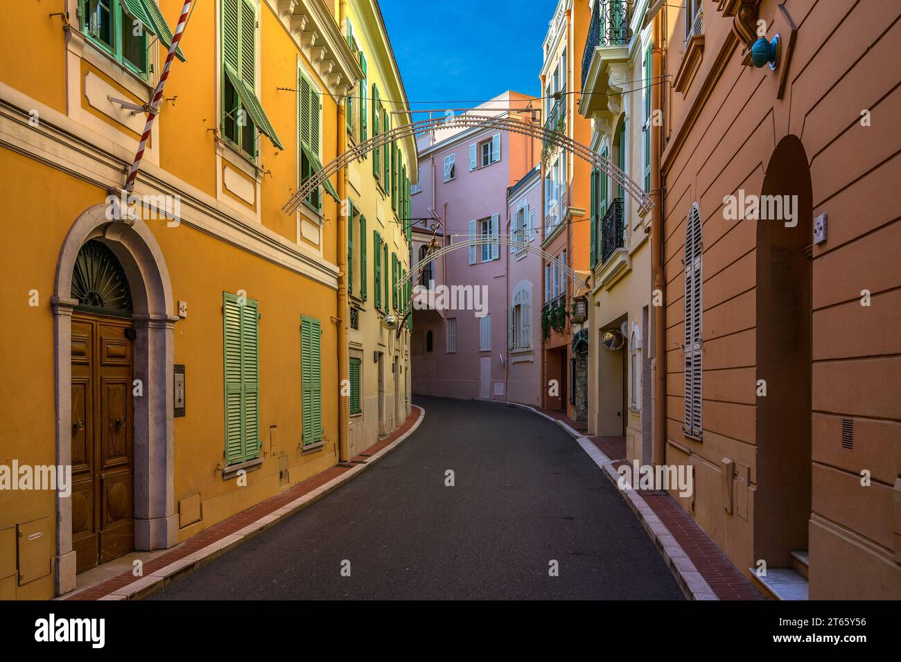 Monaco - Feb 15 2023: Rue Colonel Bellando: colorful empty street in ...