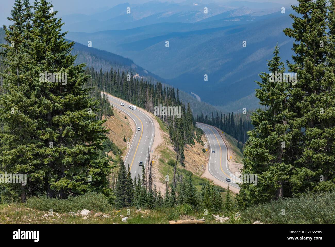 Looking down onto US Highway 40 below Berthoud Pass at the Continental ...