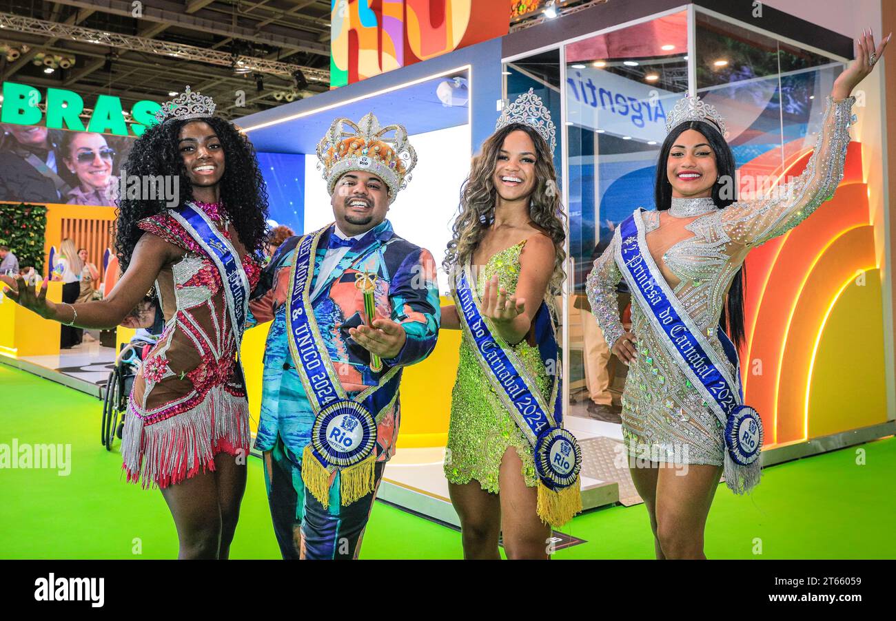London, UK 08th Nov 2023. By the Brazil stand, the Rio Carnival 2024 ...