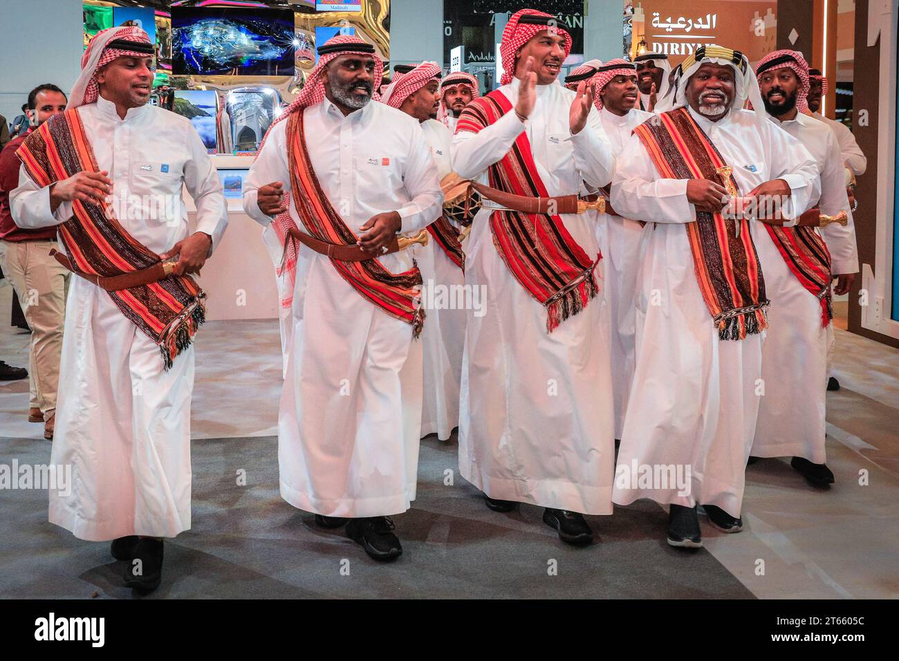 London, UK. 08th Nov, 2023. A group of Saudi men perform a traditional ...