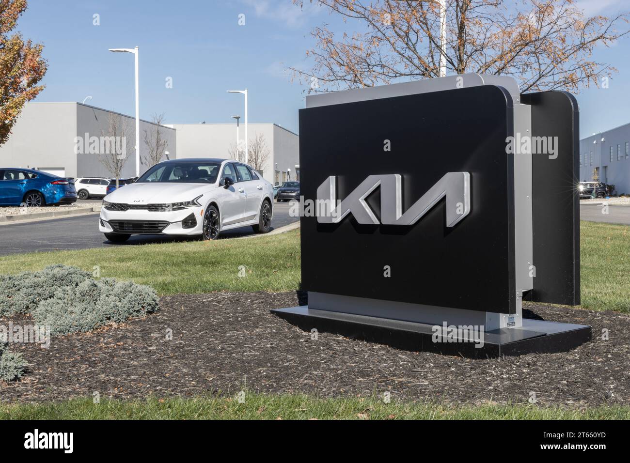 Avon - November 5, 2023: Kia Car, SUV and EV dealership. Kia offers the ...
