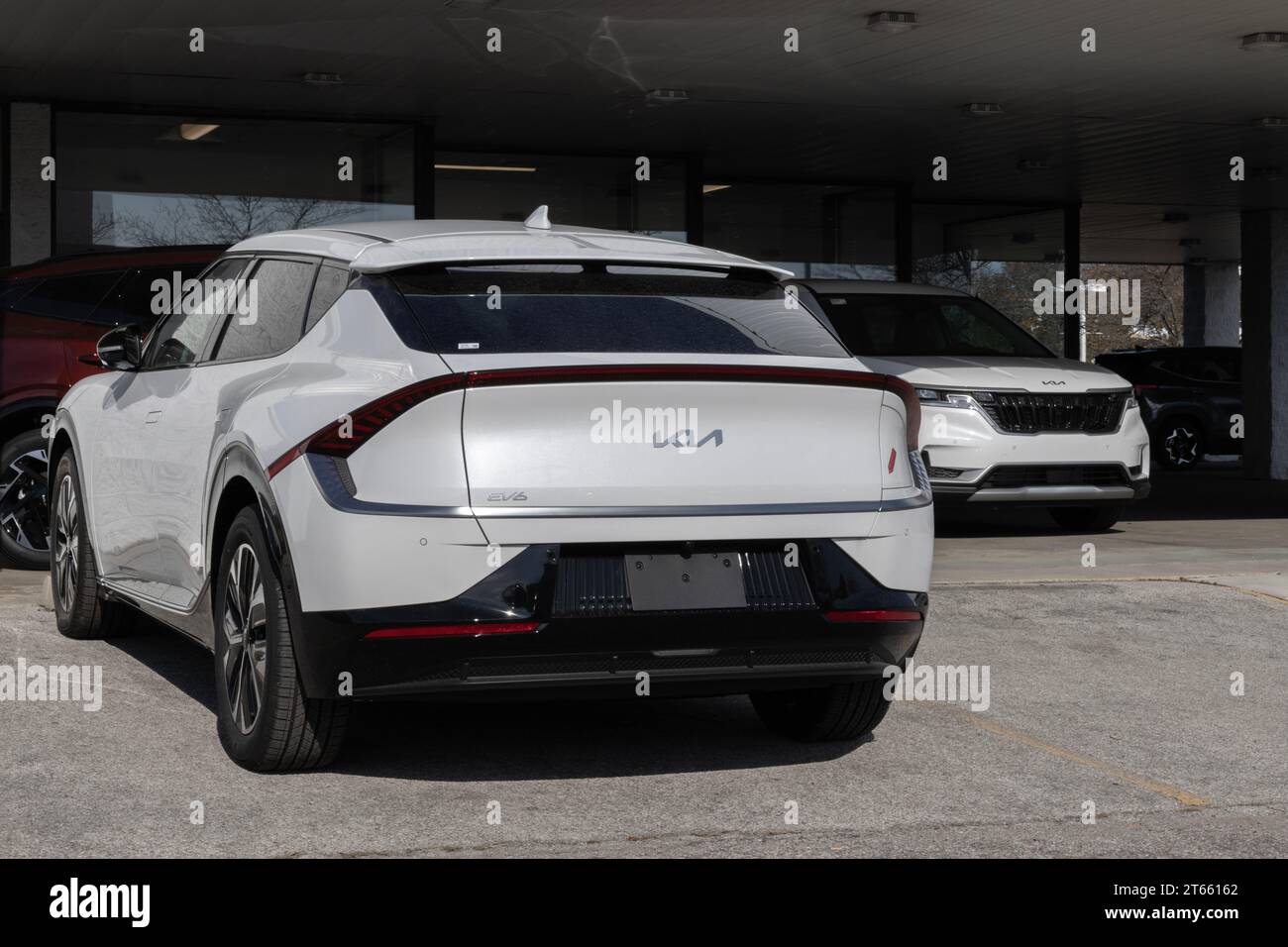 Ft. Wayne - November 7, 2023: Kia EV6 EV Electric Vehicle display at a dealership. Kia offers ...