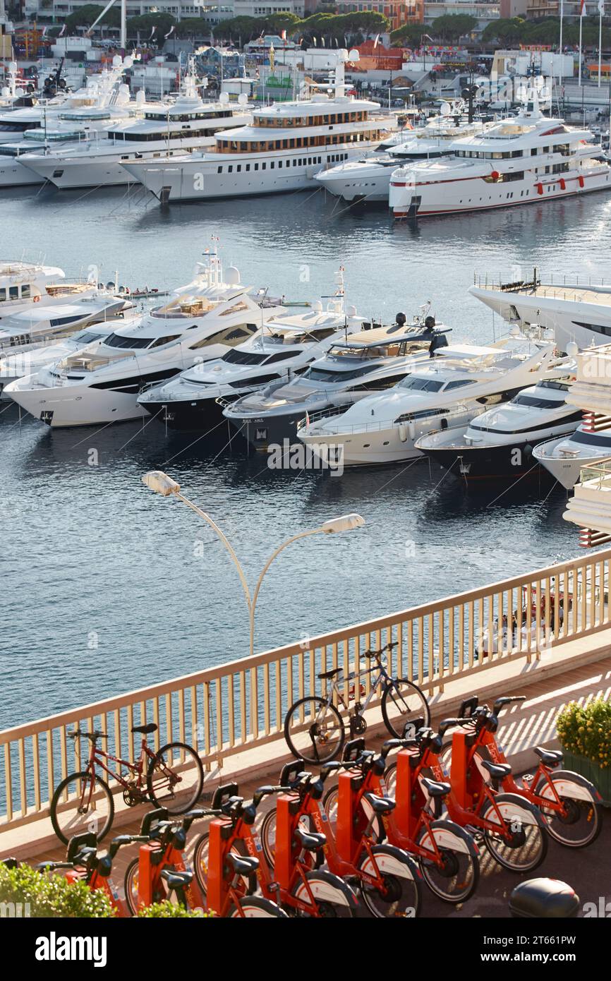 Monaco, Monte Carlo, 18 October 2022: Sunset panorama of port Hercule ...