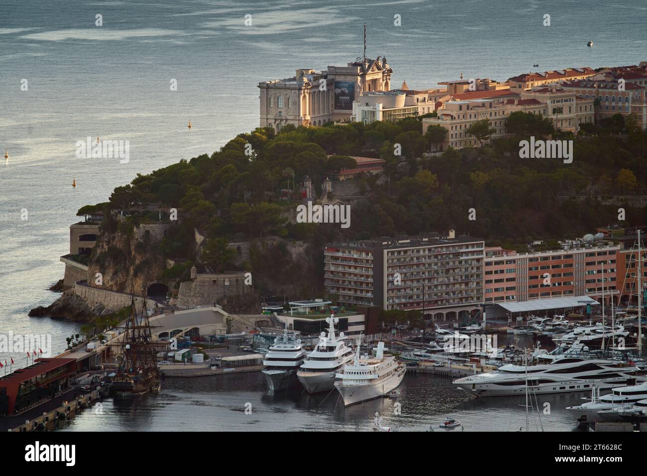 Monaco, Monte Carlo, 18 October 2022: Sunset panorama of port Hercule ...