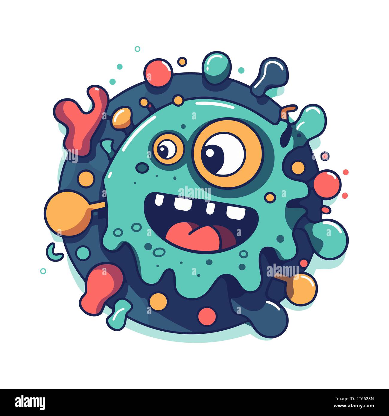 Colorful Cartoon Germ icon. A vibrant illustration of a single-eyed ...