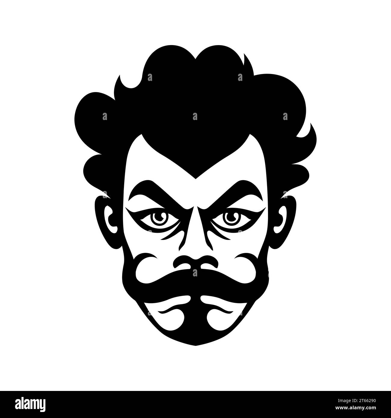 Male face icon. Black illustration of a man's face with mustache ...