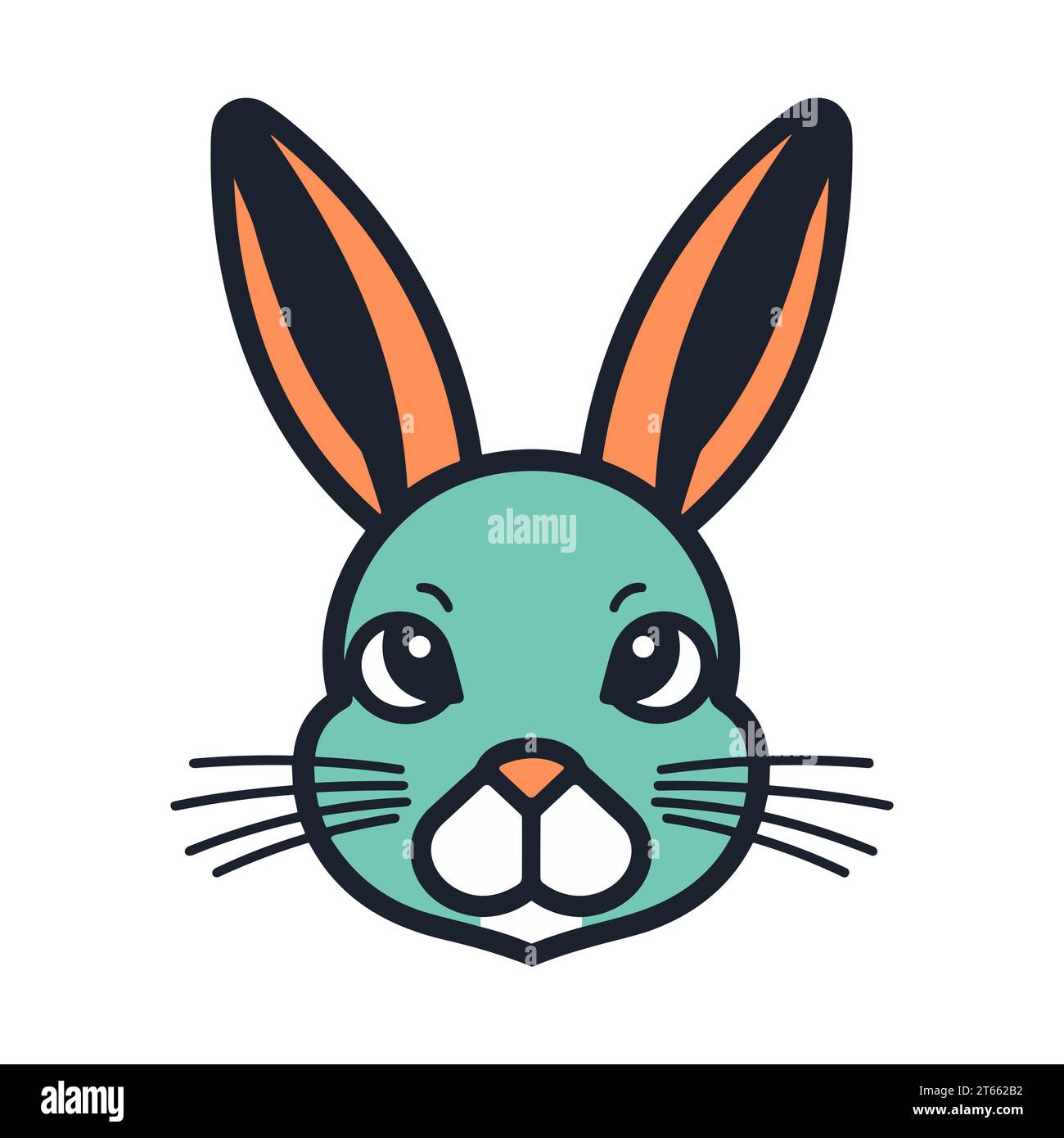 Rabbit face. Cartoon illustration of a rabbit face in flat design ...