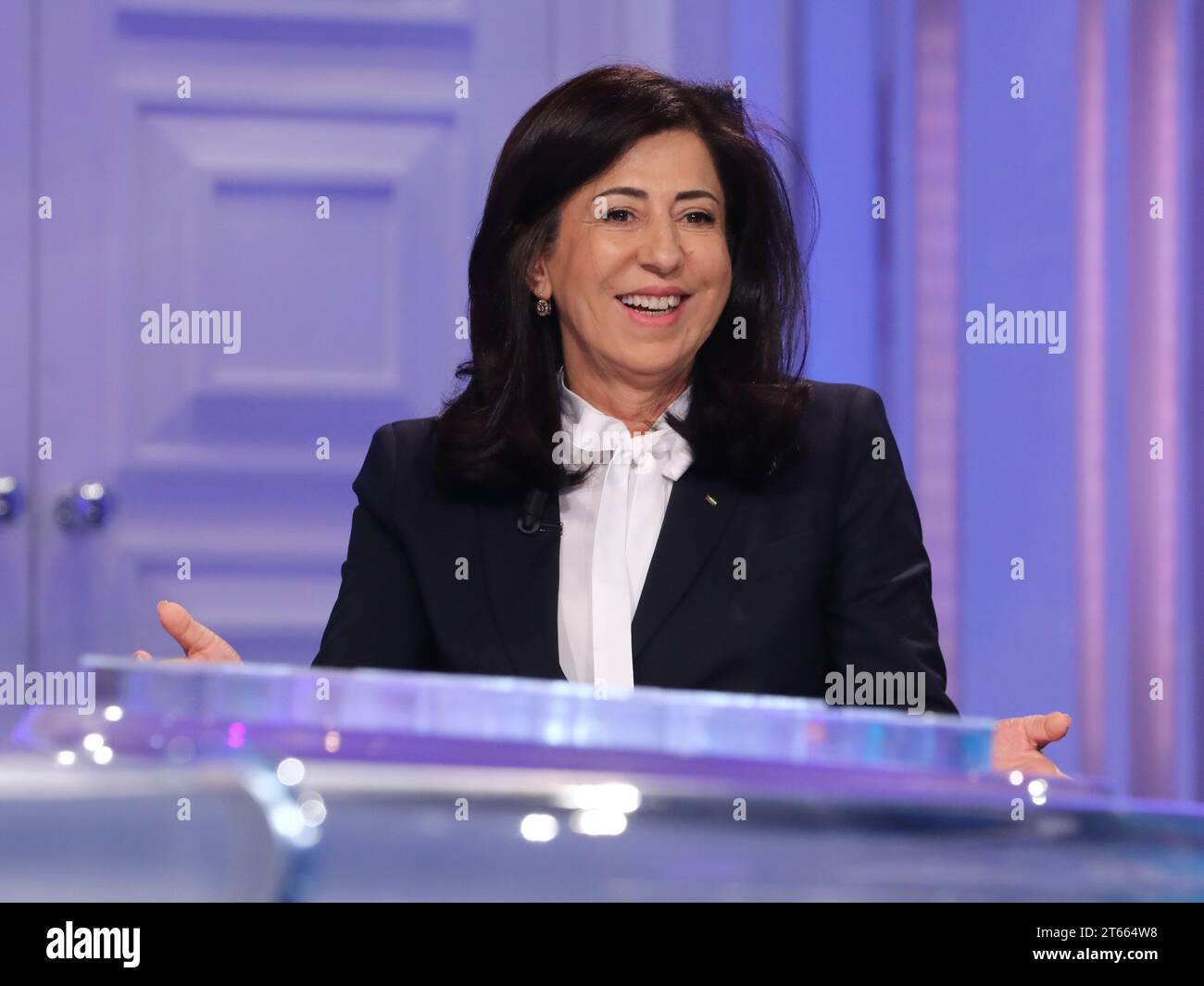 Rome, Italy. 08th Nov, 2023. Rome, Rai ex Teulada studios, TV broadcast "Porta a Porta". In the ...