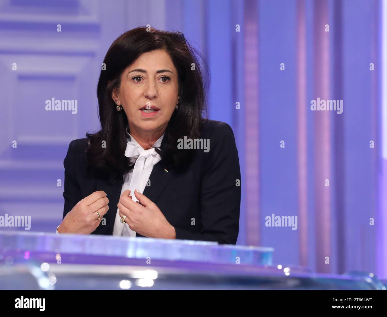 Rome, Italy. 08th Nov, 2023. Rome, Rai ex Teulada studios, TV broadcast "Porta a Porta". In the ...